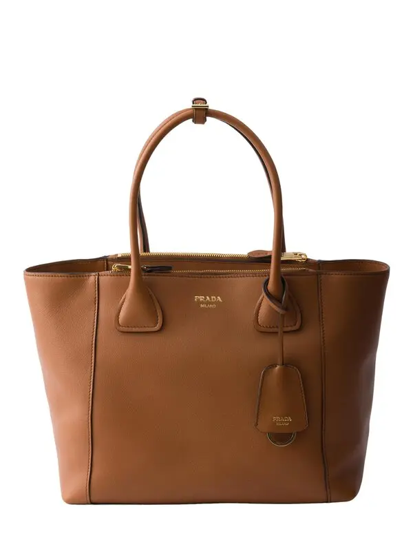 Prada Large Leather Tote Bag - Cognac