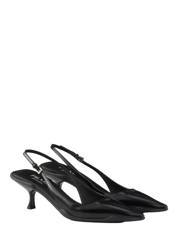 Prada Brushed Leather Slingback Pumps - Black