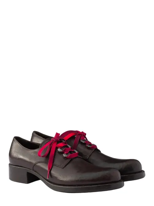 Prada Antiqued Leather Lace-up Shoes - Dark Brown
