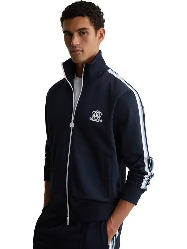 REISS Monogram Relaxed Dual-zip Track Jacket - Navy