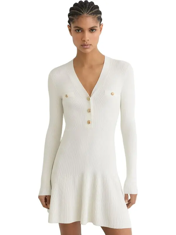 REISS Lavelle Knitted Button-detail Mini Dress - Ivory