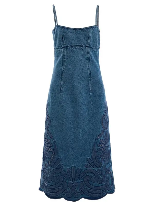 Ulla Johnson The Jane Eyelet Denim Midi Dress - Blue