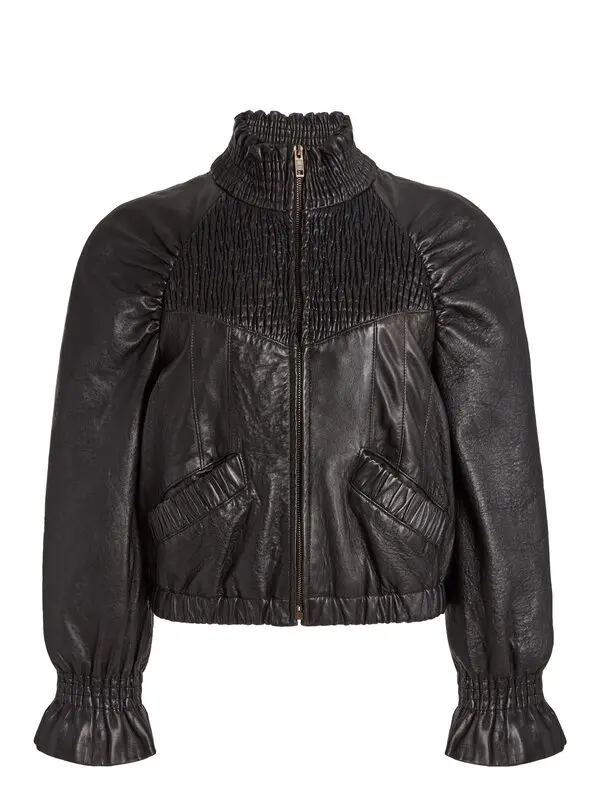 Chloé Shirred Leather Jacket - Black