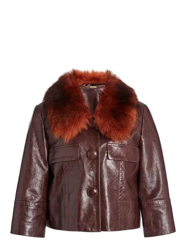 Chloé Shearling-trimmed Leather Jacket - Purple