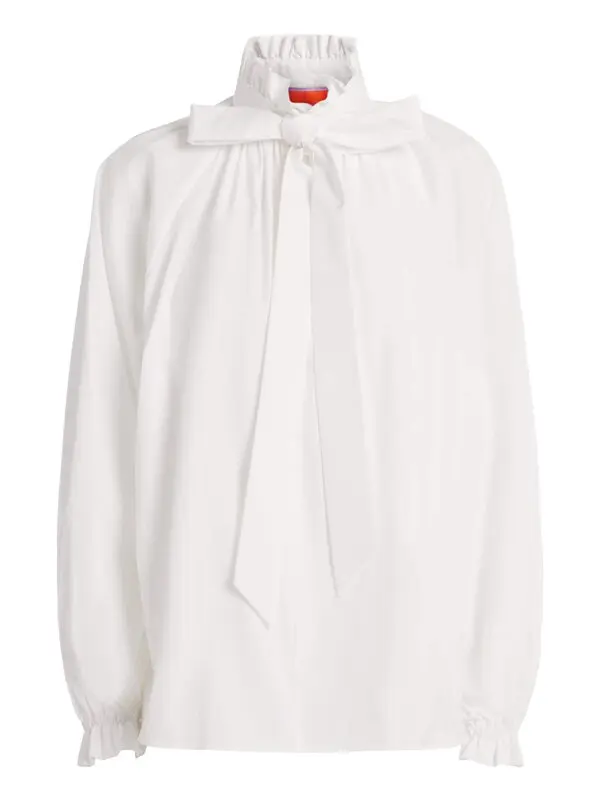 La DoubleJ High Neck Cotton Blouse With Detachable Neck Tie - White