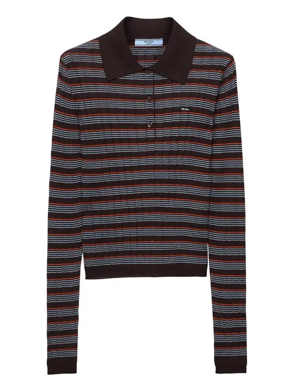 Prada Cashmere-silk Striped Polo Shirt - Brown