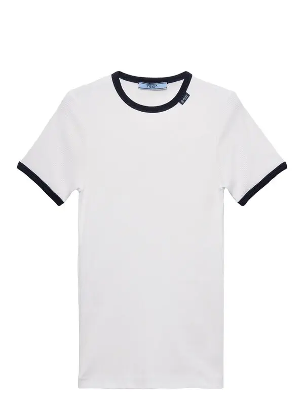 Prada Contrast-trim Ribbed T-shirt - White