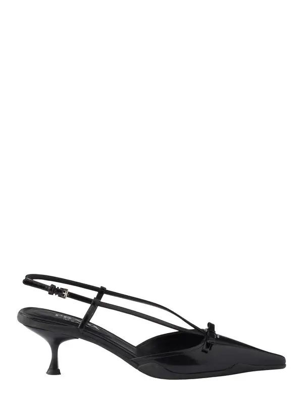 Prada Brushed Leather Bow Slingback Pumps 55 - Black