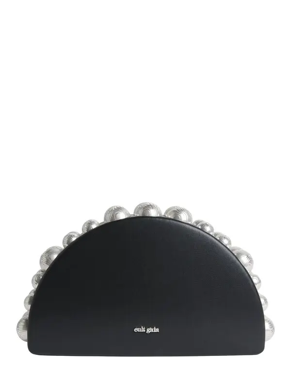 Cult Gaia Leather Beaded Gili Clutch Bag - Black