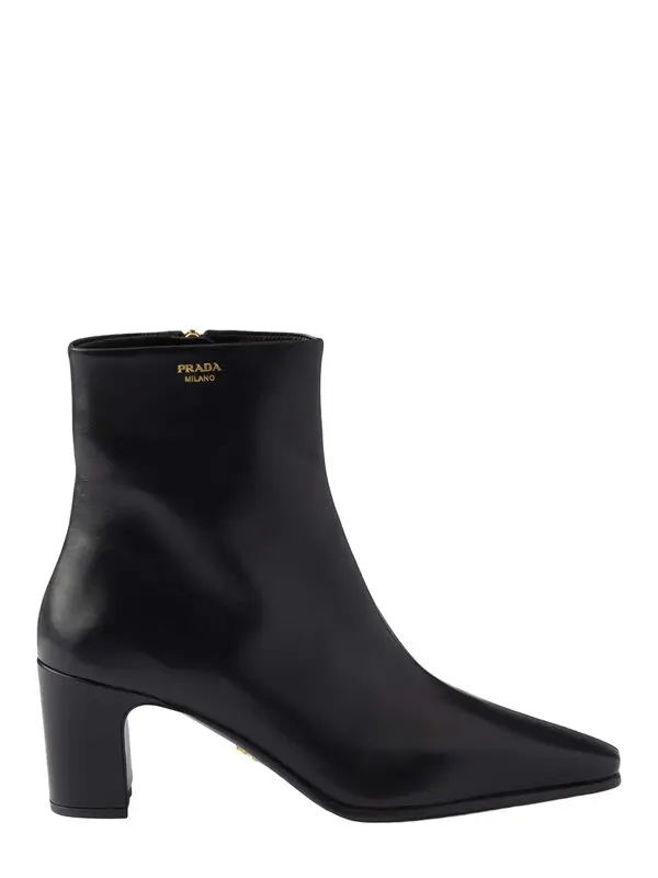 Prada Leather Heeled Booties Ankle Boots 65 - Black