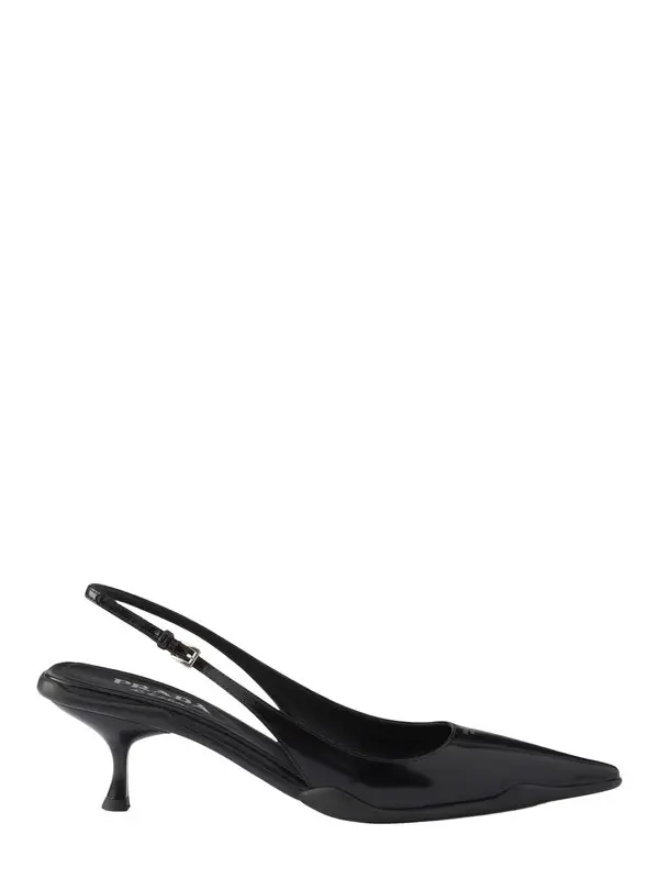 Prada Brushed Leather Slingback Pumps 55 - Black