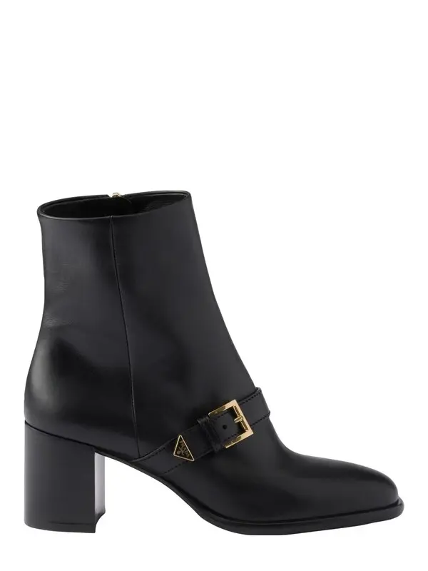 Prada Leather Buckle Booties Ankle Boots 65 - Black