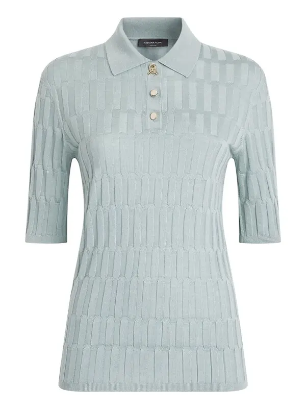 Fabiana Filippi Cashmere Silk Ribbed Polo Shirt - Green