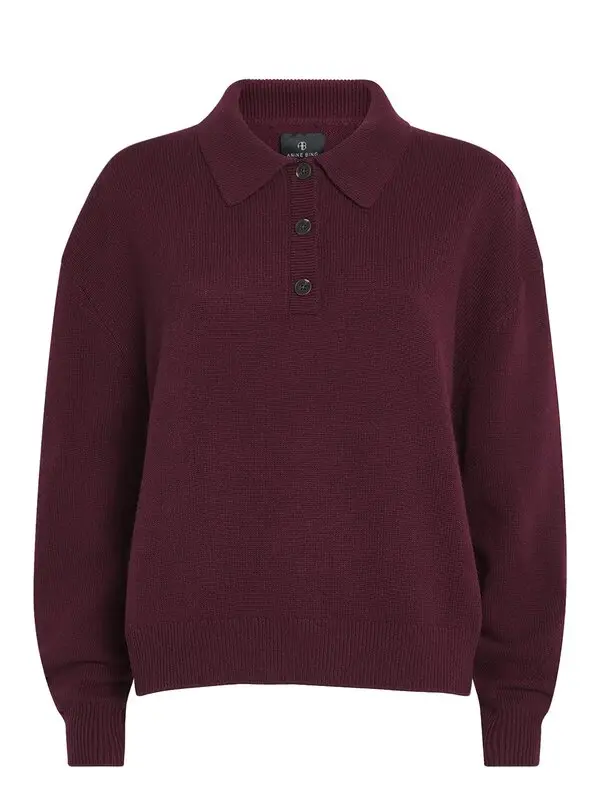 ANINE BING Cashmere Lee Polo Sweater - Burgundy