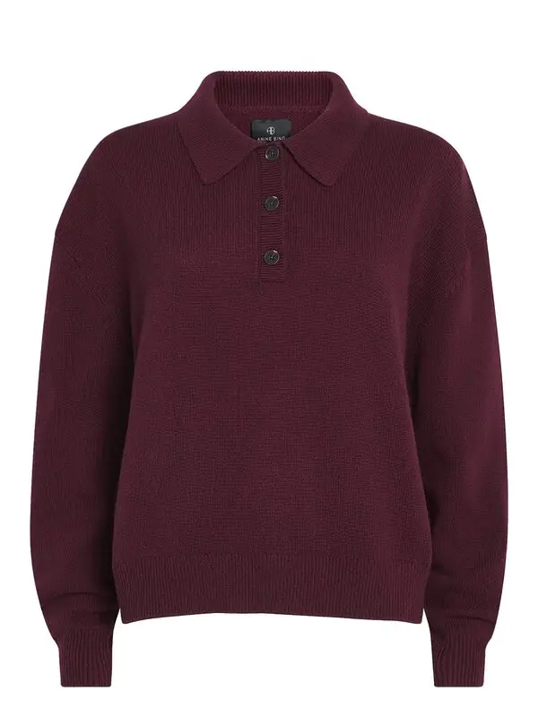 ANINE BING Cashmere Lee Polo Sweater - Burgundy
