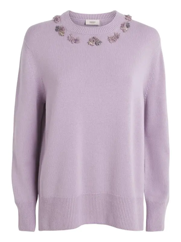 Agnona Cashmere Embellished Crew Neck Sweater - Purple