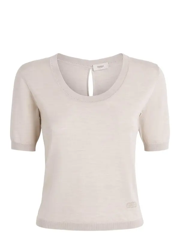 Agnona Wool-silk-cashmere Scoop Neck Fine Knit Sweater - Beige