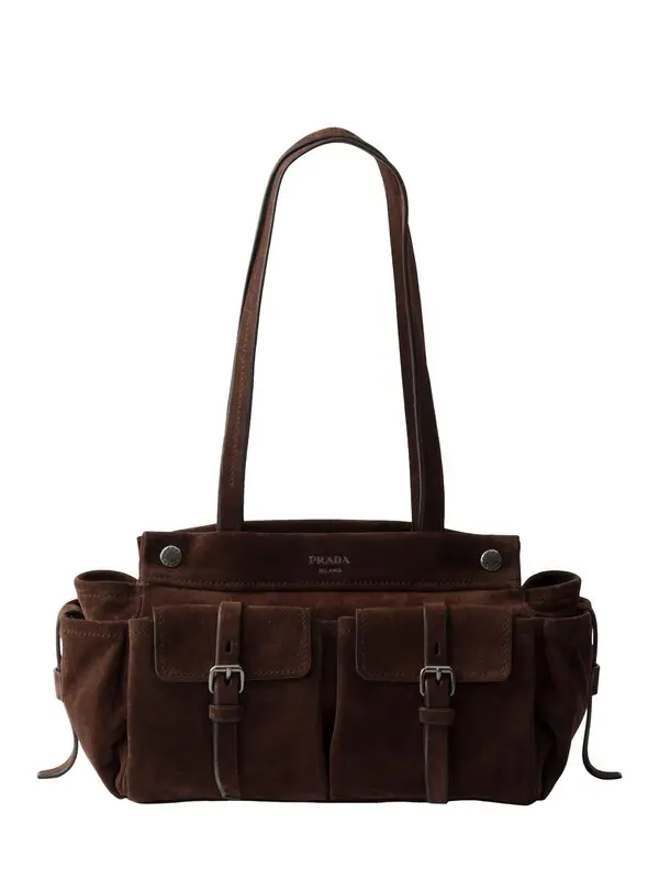 Prada Medium Suede Route Tote Bag - Brown