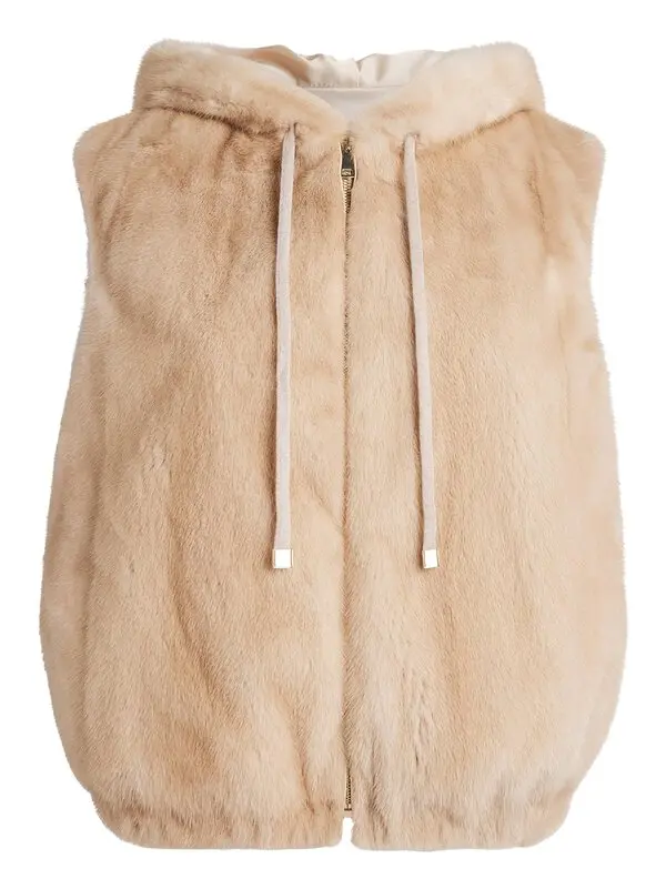 Fabiana Filippi Mink Fur Hooded Gilet - Beige