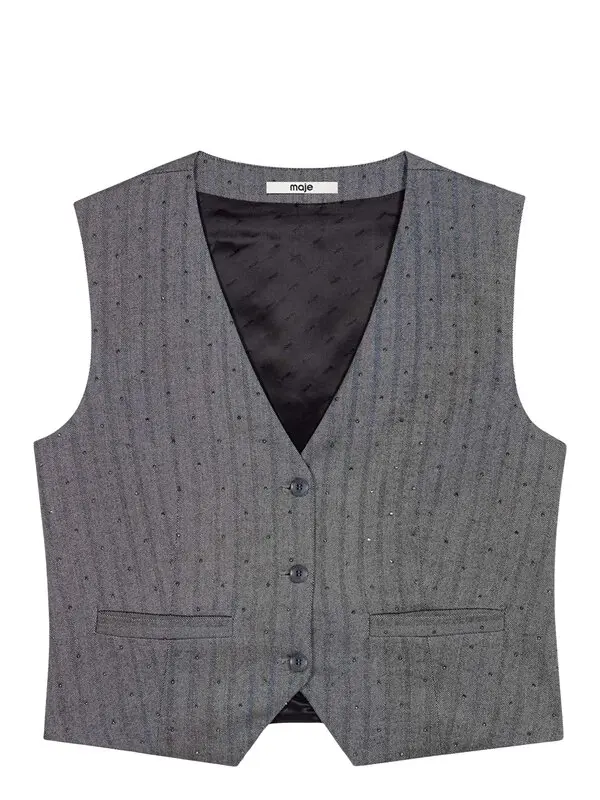Maje Striped Rhinestone-embellished Waistcoat - Black