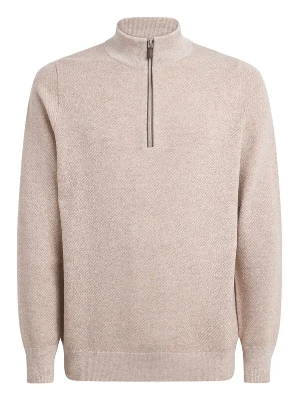 N.peal Cashmere Quarter-zip Temple Sweater - Beige