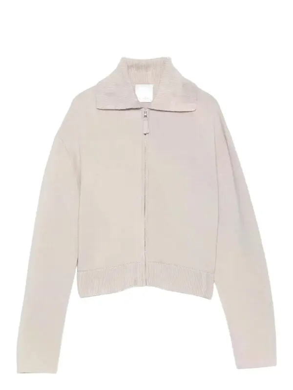 ALLUDE Zip-up Ribbed-trim Cardigan - Neutrals