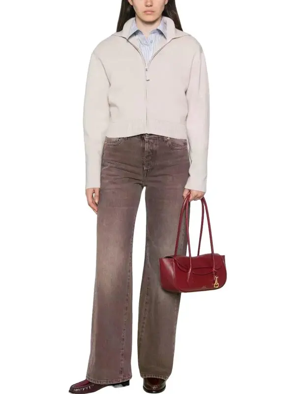 ALLUDE Zip-up Ribbed-trim Cardigan - Neutrals