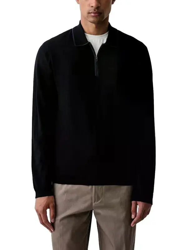 Emporio Armani Travel Essential Smooth Wool Polo-collar Sweater - Black