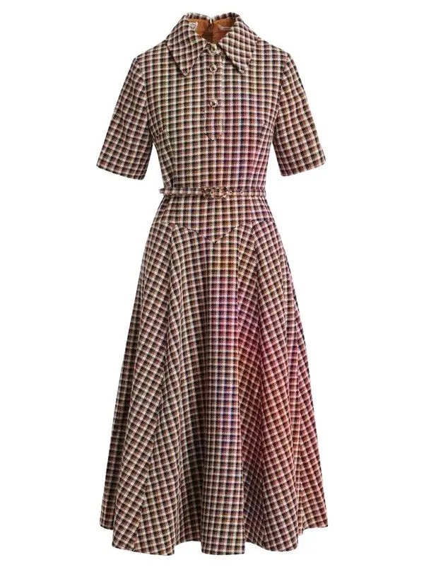 Essentiel Antwerp Belted Check-pattern Midi Dress - Brown
