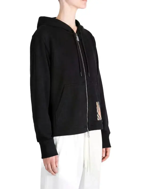 Burberry Check-label Cotton Zip Hoodie - Black