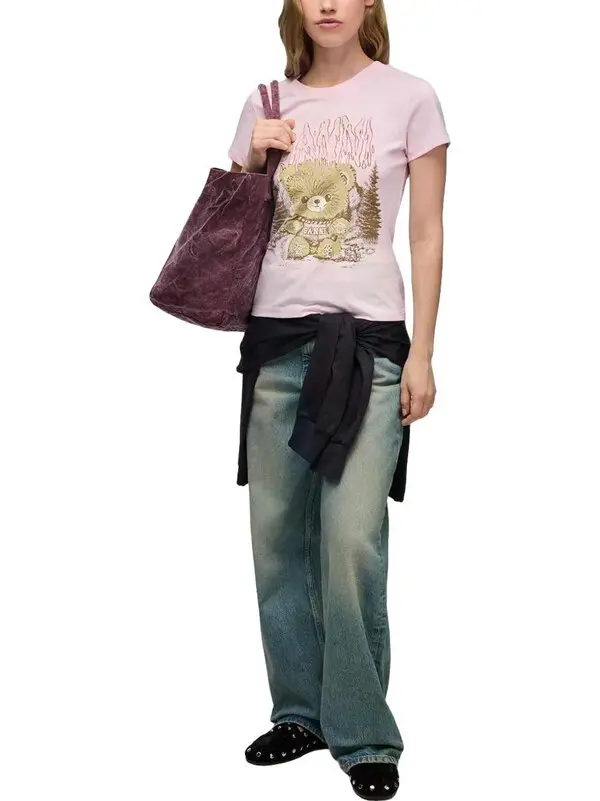 GANNI Baby-fit T-shirt With Forest Teddy - Pink