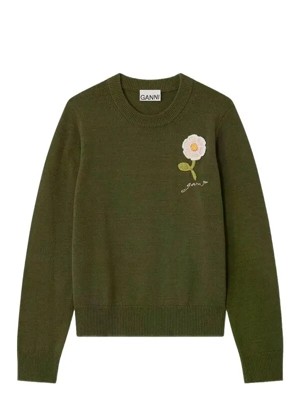 GANNI Crochet Flower Jumper - Green
