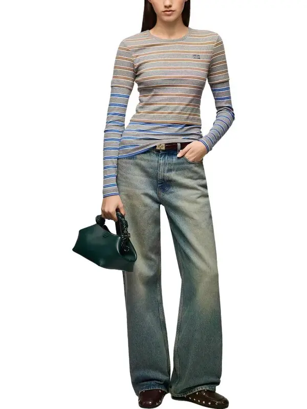 GANNI Long-sleeve Double Stripe Top - Grey