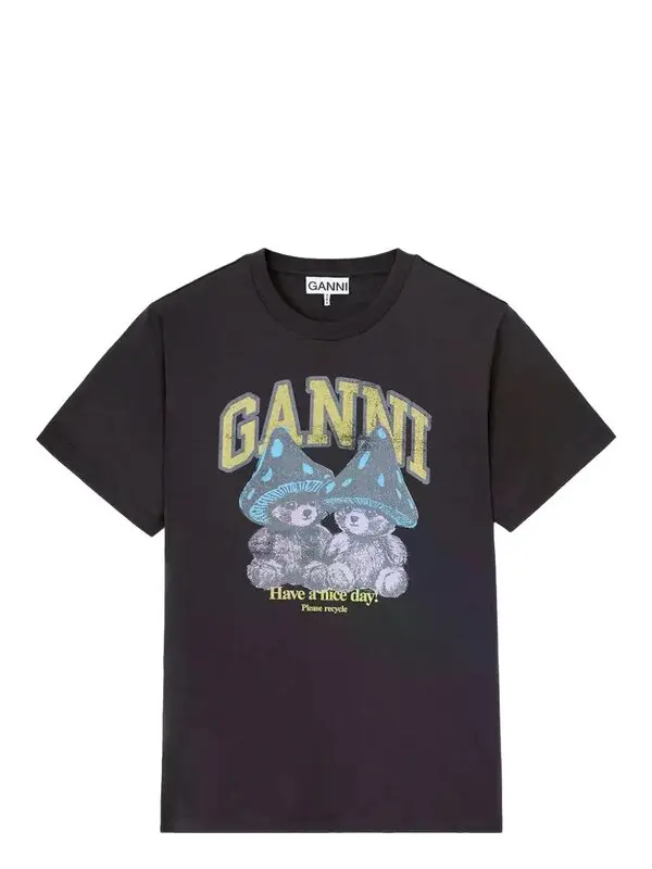 GANNI Graphic Print T-shirt - Black