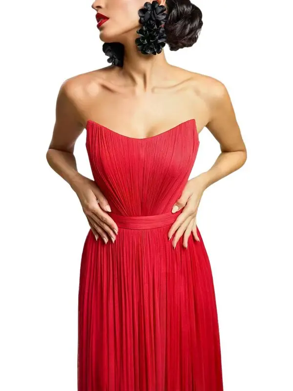 CRISTALLINI Estella Pleated Silk Maxi Dress - Red