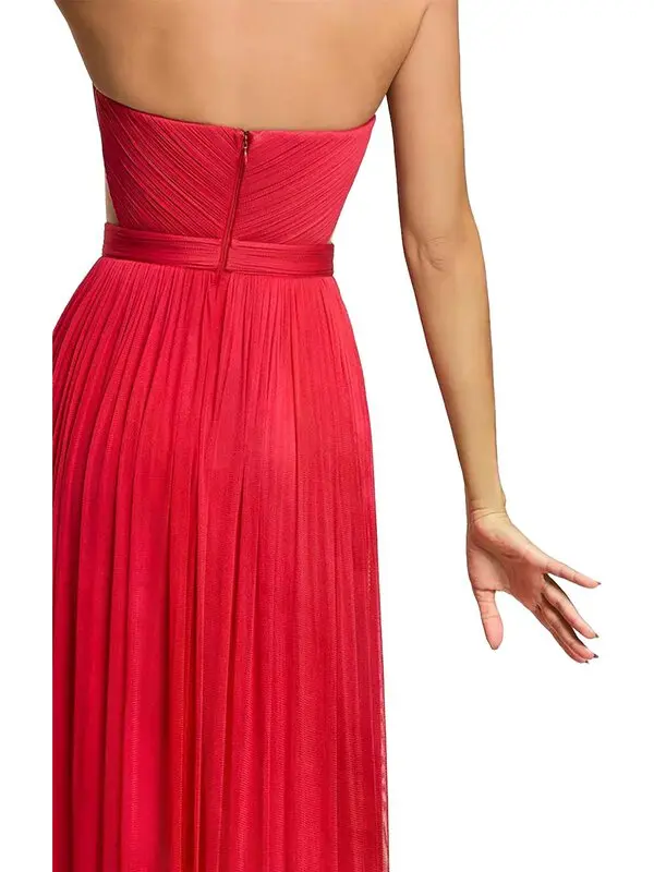 CRISTALLINI Estella Pleated Silk Maxi Dress - Red