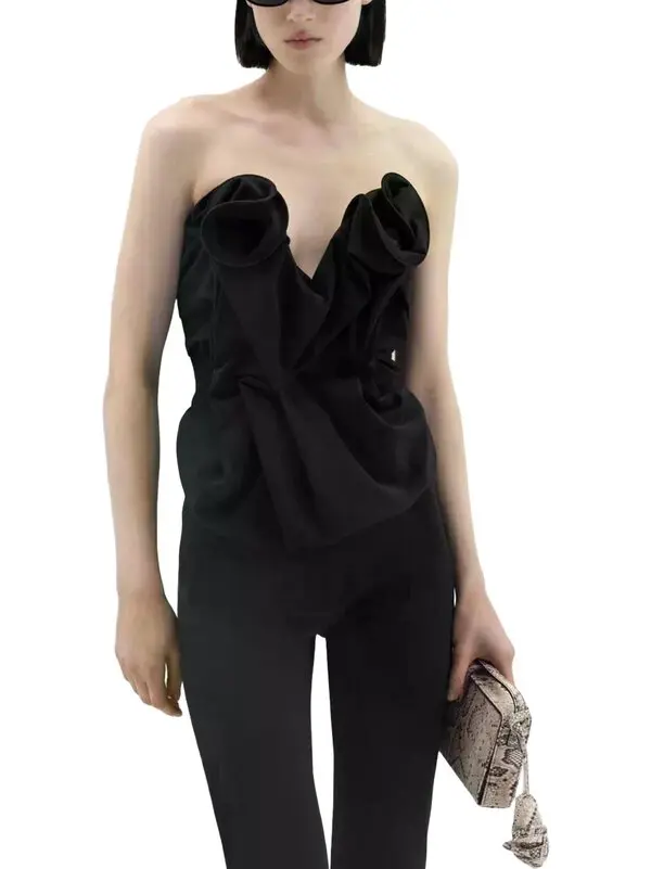 Magda Butrym Rose-detail Strapless Top - Black