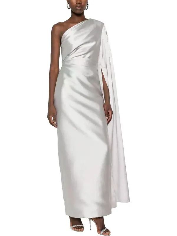 Solace London One-shoulder Cape-detail Maxi Dress - Silver