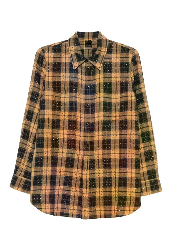 Pinko Rhinestone-embellished Checked Shirt - Brown
