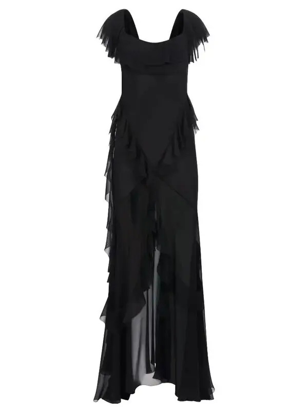 Nina Ricci Ruffled Silk Maxi Dress - Black