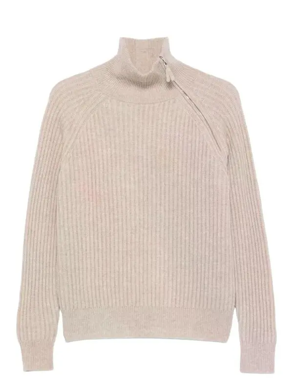 ALLUDE Ribbed Zip-neck Sweater - Neutrals