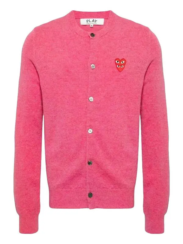 Comme Des Garçons Heart-patch Button-up Cardigan - Pink