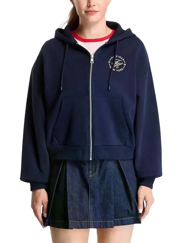 Tommy Hilfiger Logo-embroidered Regenerative Cotton Zip-up Hoodie - Blue