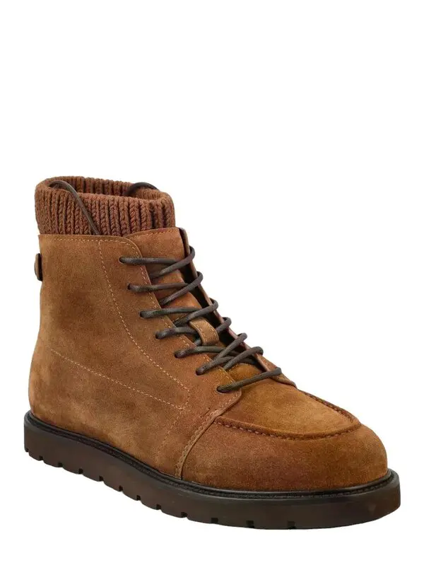 Loro Piana Suede Ankle Boots With Ribbed Knit Collar - Brown