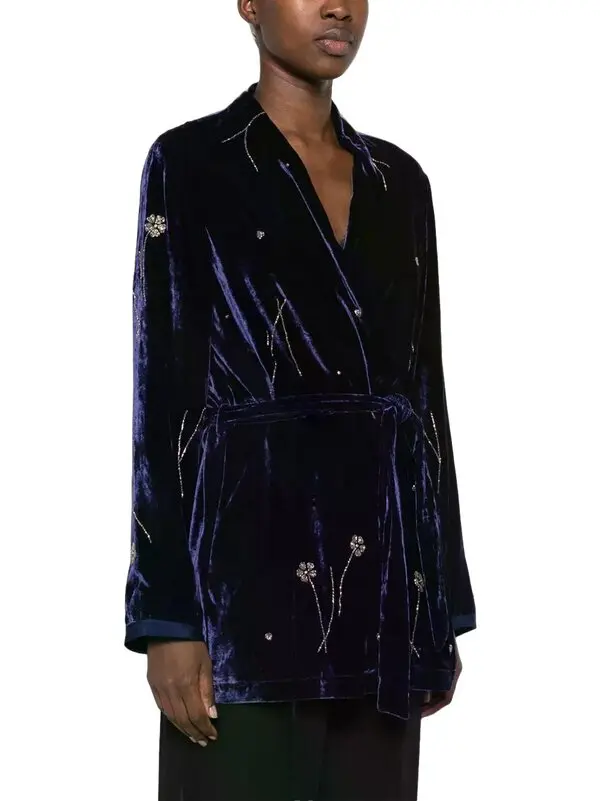 FORTE_FORTE Velvet Jacket With Floral Bead Embellishment - Blue