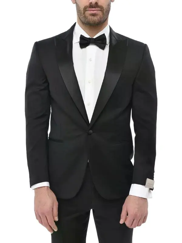 Corneliani Satin Peak-lapel Wool Suit - Black