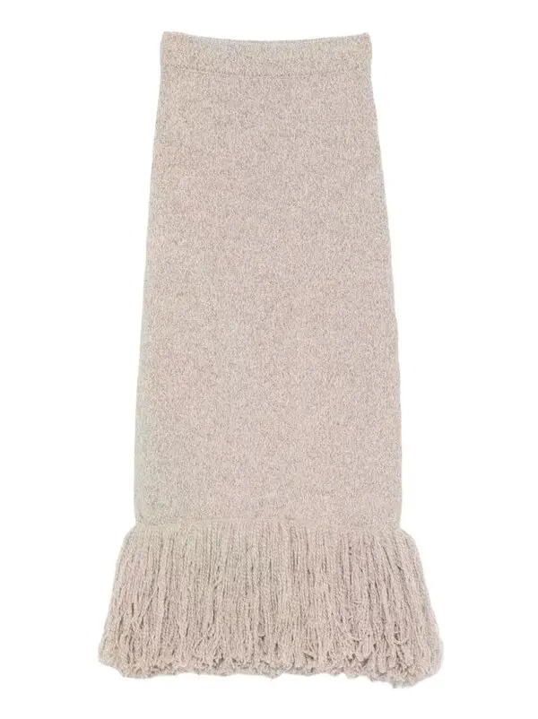 ELY ELY Knitted Midi Skirt With Fringe Trim - Neutrals