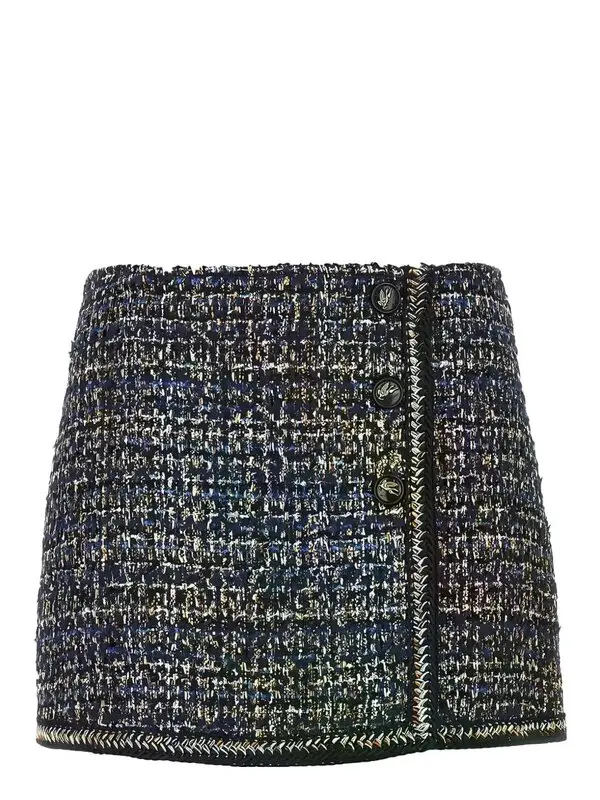Etro Bouclé-knit Button-up Mini Skirt With Braided Trim - Blue