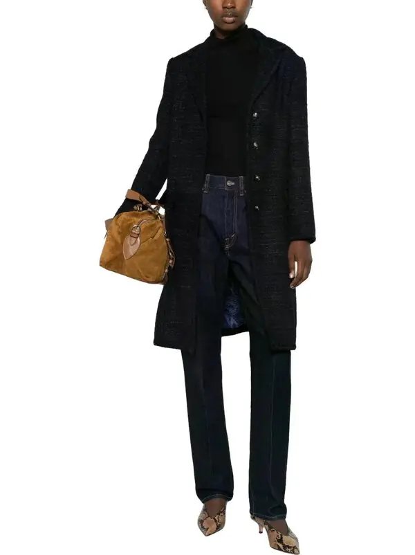 Etro Tweed Notched-lapels Coat - Blue