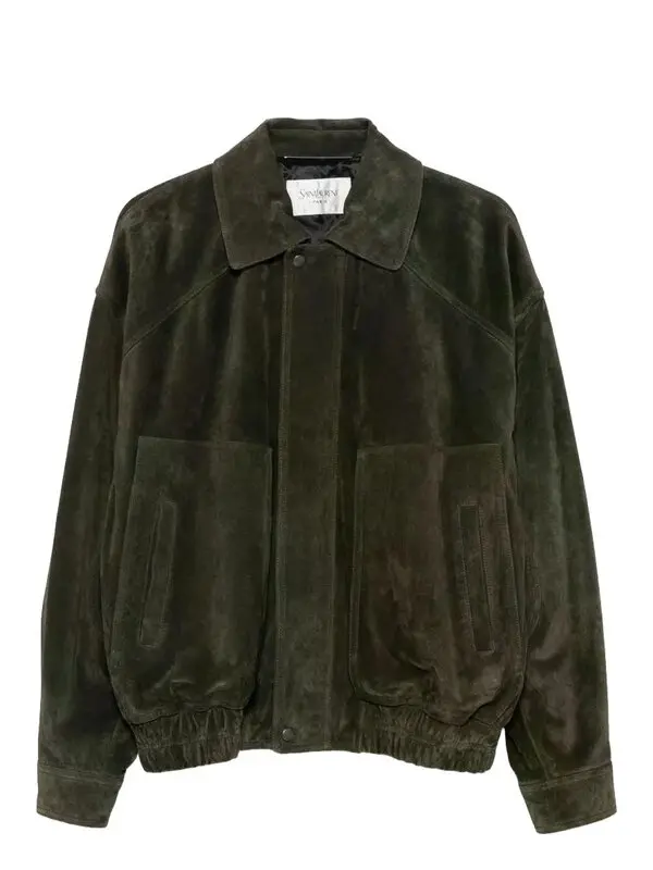 Saint Laurent Suede Bomber Jacket - Green